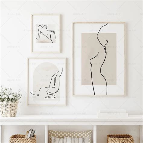 섹시한 여성 바디 아트 프린트 벌거 벗은 누드 캔버스 포스터 라인 드로잉 프린트 추상 여성 월 아트 그림 그림 침실 장식 AliExpress