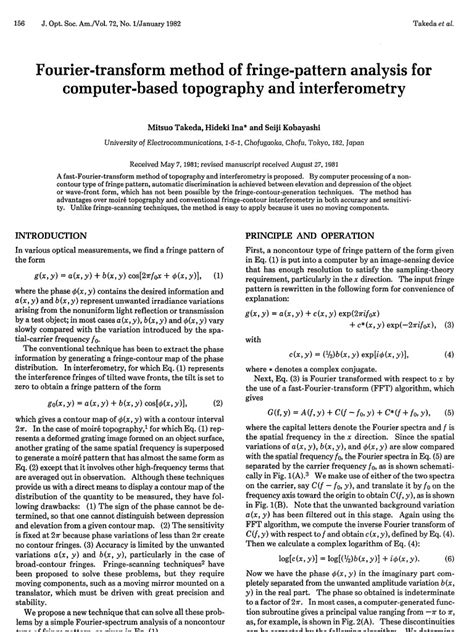 Takeda Fourier Transform Method Of Fringe Pattern Analysis Pdf Interferometry Logarithm