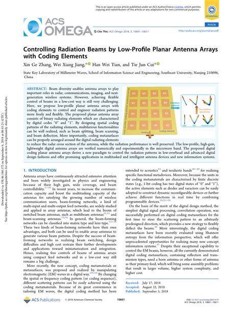 PDF Controlling Radiation Beams By Low Profile Planar Antenna Arrays With Coding Elements