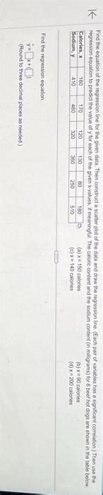 solved find the equalion of the regression tre for the given