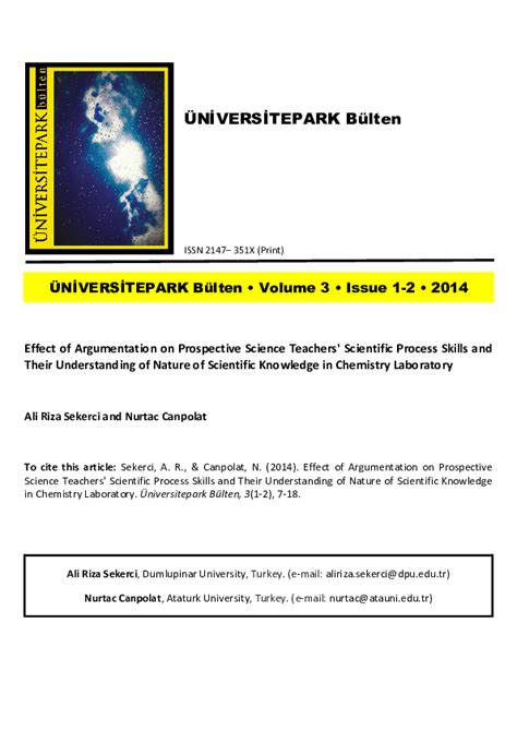 Pdf Effect Of Argumentation On Prospective Science Teachers Scientific Process Skills And