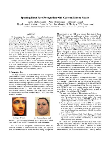 PDF Spoofing Deep Face Recognition With Custom Silicone Masks