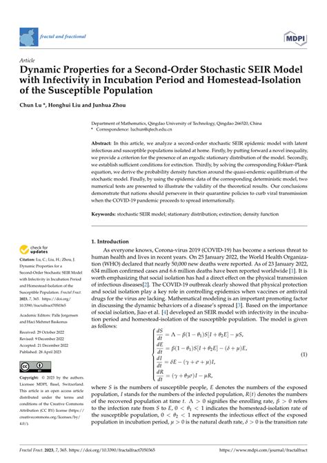 Pdf Dynamic Properties For A Second Order Stochastic Seir Model With Infectivity In Incubation
