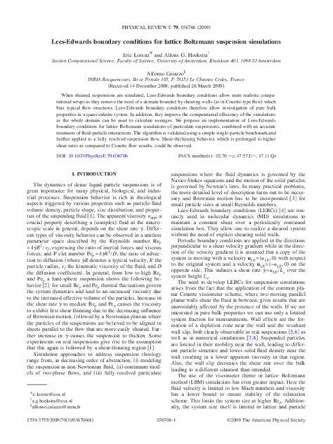 Pdf Lees Edwards Boundary Conditions For Lattice Boltzmann Suspension Simulations