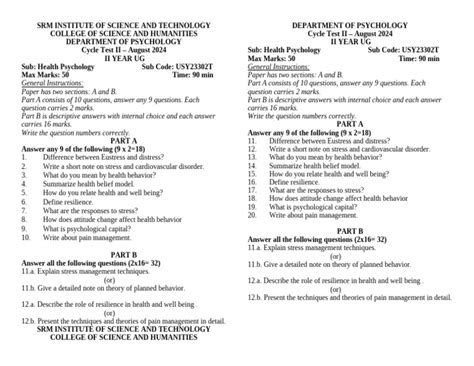 Cycle Test 2 Health Psy Pdf Stress Biology Psychological