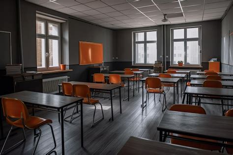 Premium Ai Image Empty Classroom Orange