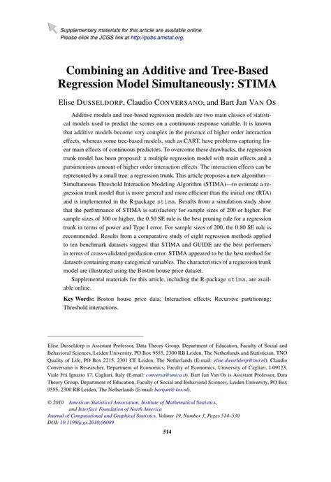 PDF Combining An Additive And Tree Based Regression Model Simultaneously STIMA