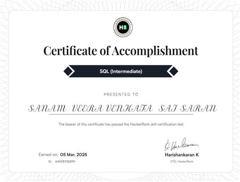 Sql Database Hackerrank Learning Certification Mysql Sanam