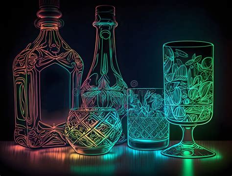 Ai Generated Illustration Of An Array Of Glowing Bottle And Glasses