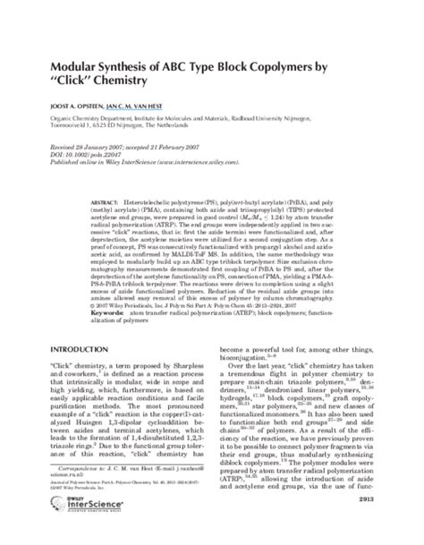 pdf modular synthesis of abc type block copolymers by ``click chemistry