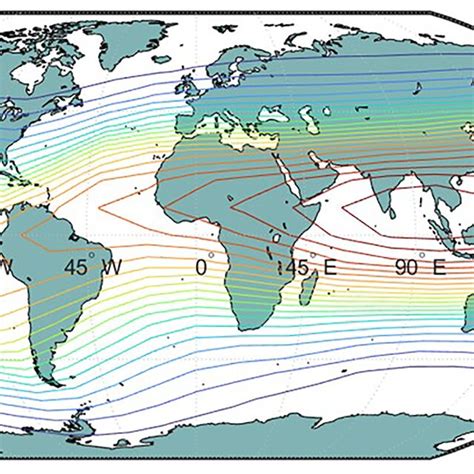 contour map showing vertical cut‐off rigidity at kp 0 calculated at