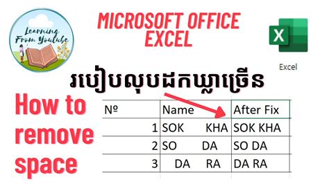 របបលបដកឃលចរន How to remove space in Ms Excel YouTube