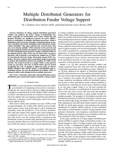 Pdf Multiple Distributed Generators For Distribution Feeder Voltage Support