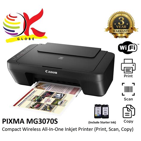 Canon Pixma Mg3070s Compact All In One Wireless Inkjet Printer With