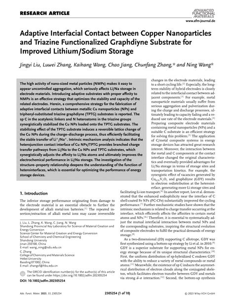 Adaptive Interfacial Contact Between Copper Nanoparticles And Triazine
