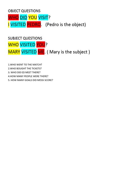 Subject Object Questions Pdf