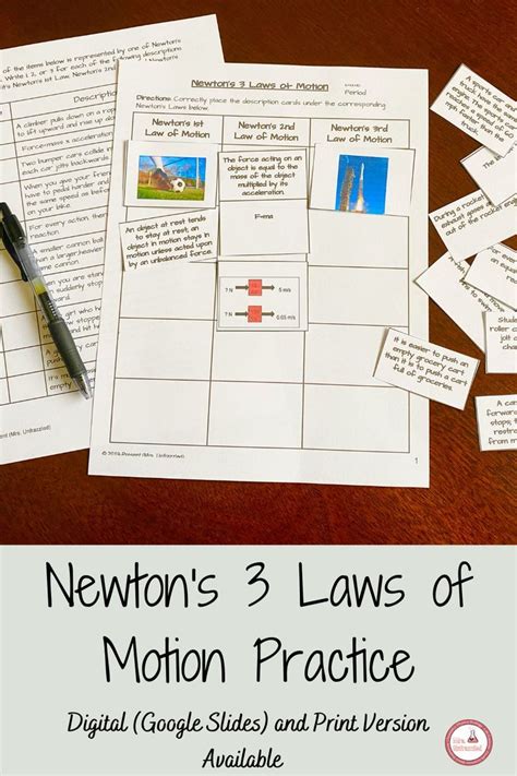 Distance Learning Newtons 3 Laws Of Motion Card Sort And Wks Sorting Activities Distance