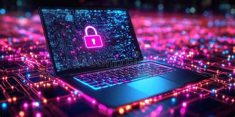 Digital Security Concept With Glowing Laptop And Padlock Symbol On A