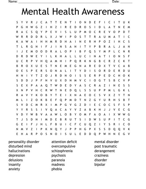 Mental Health Awareness Word Search Wordmint
