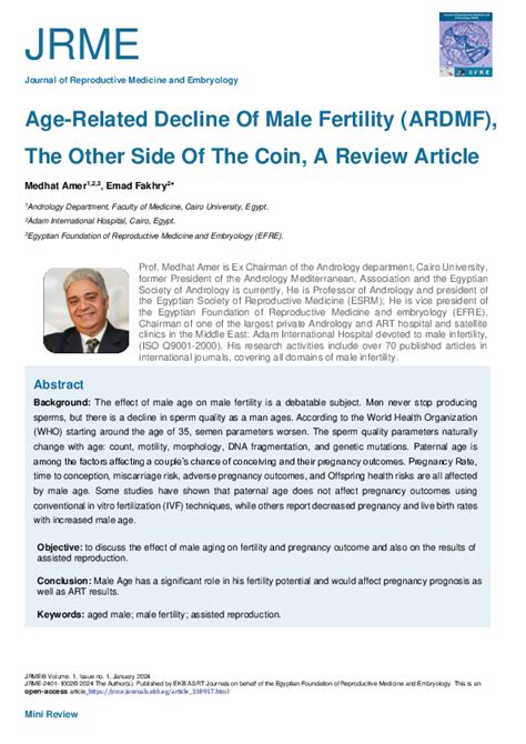 Pdf Age Related Decline Of Male Fertility Ardmf The Other Side Of