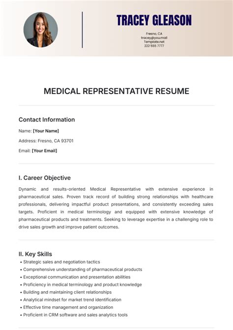 Free Medical Representative Resume Template To Edit Online
