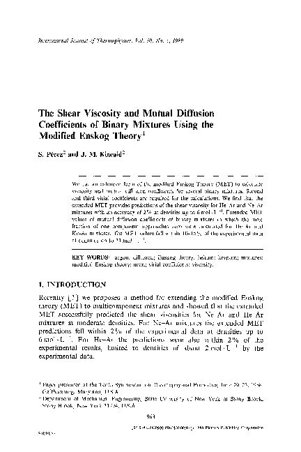 Pdf The Shear Viscosity And Mutual Diffusion Coefficients Of Binary