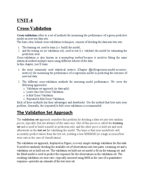 data analysis unit 4 notes pdf cross validation statistics