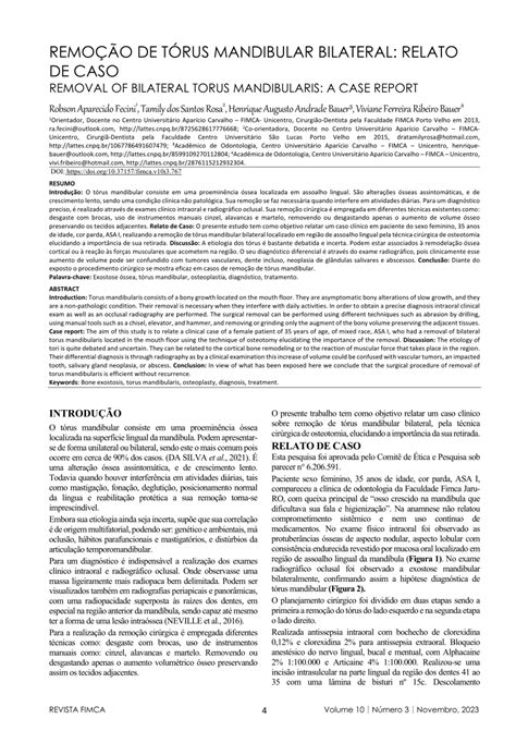 Pdf RemoÇÃo De TÓrus Mandibular Bilateral Relato De Caso Removal Of