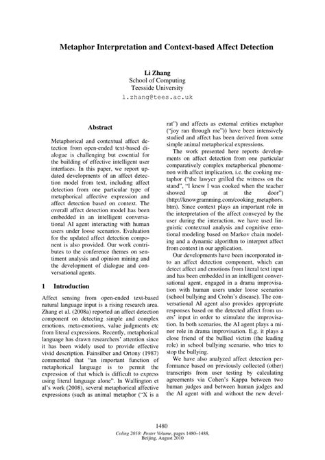 Pdf Metaphor Interpretation And Context Based Affect Detection