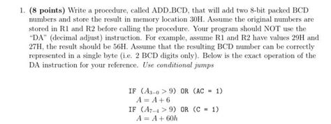 Solved 1 8 Points Write A Procedure Called Addbcd That