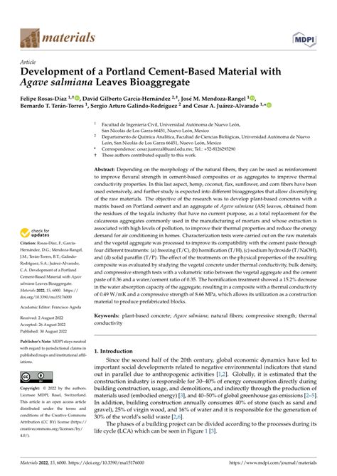 Pdf Development Of A Portland Cement Based Material With Agave Salmiana Leaves Bioaggregate