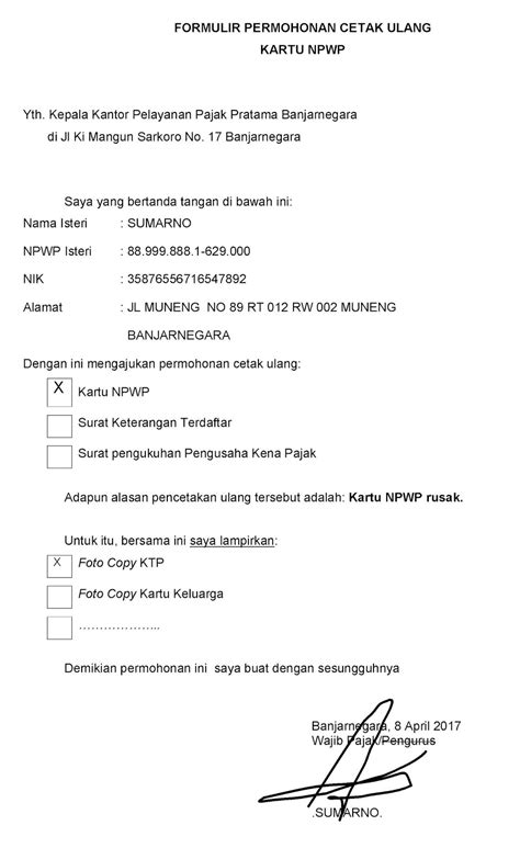 Cetak Ulang Kartu Npwp Baru