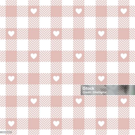 핑크와 화이트의 하트 깅엄 체크 격자 무늬 원활한 헤링본 질감의 타탄 체크 격자 무늬 벡터 드레스 셔츠 스커트 선물 종이 기타 현대적인 발렌타인 데이 홀리데이 패션 프린트