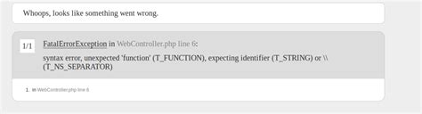 Php Unexpected Function Error In Laravel 51 Stack Overflow
