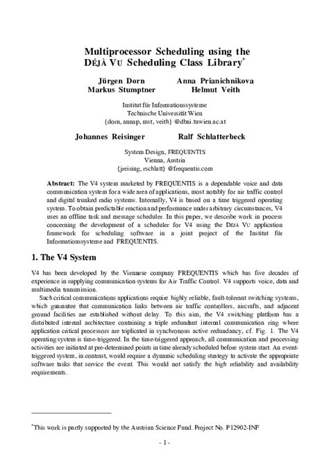 pdf multiprocessor scheduling using the dÉjÀ vu scheduling class library