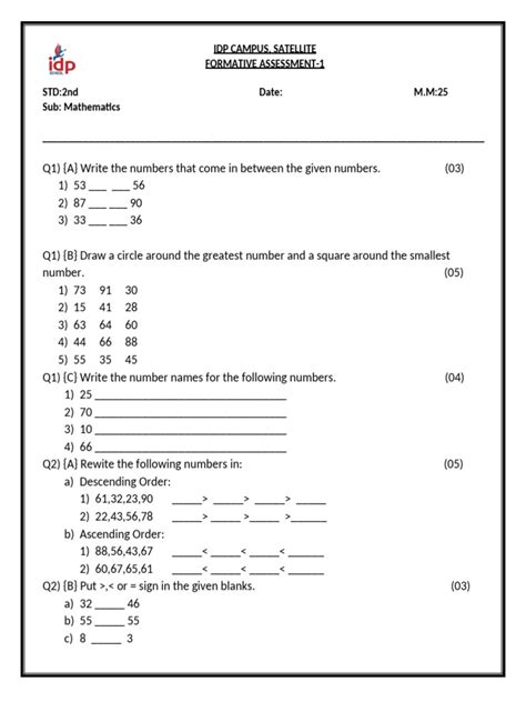 Std 2 Maths Paper Pdf