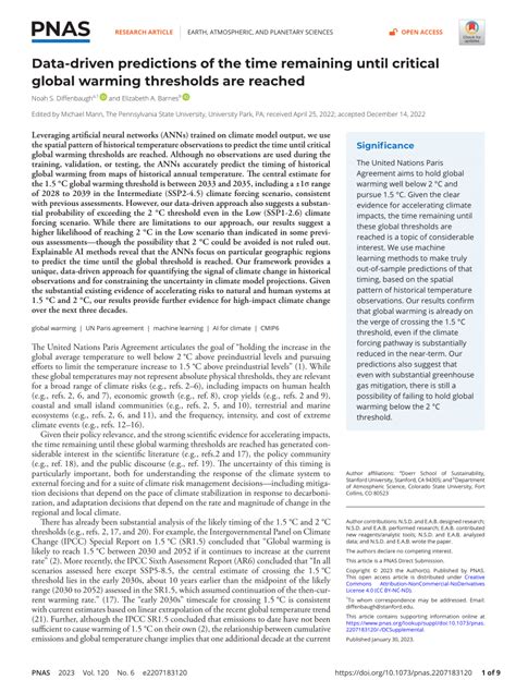 Pdf Data Driven Predictions Of The Time Remaining Until Critical Global Warming Thresholds Are