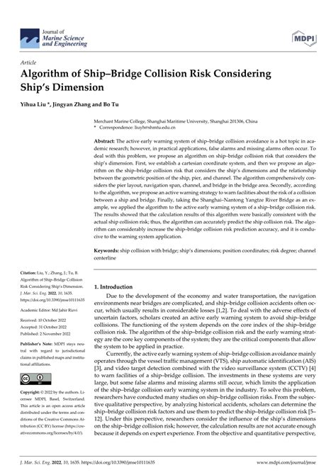 Pdf Algorithm Of Ship Bridge Collision Risk Considering Ships Dimension