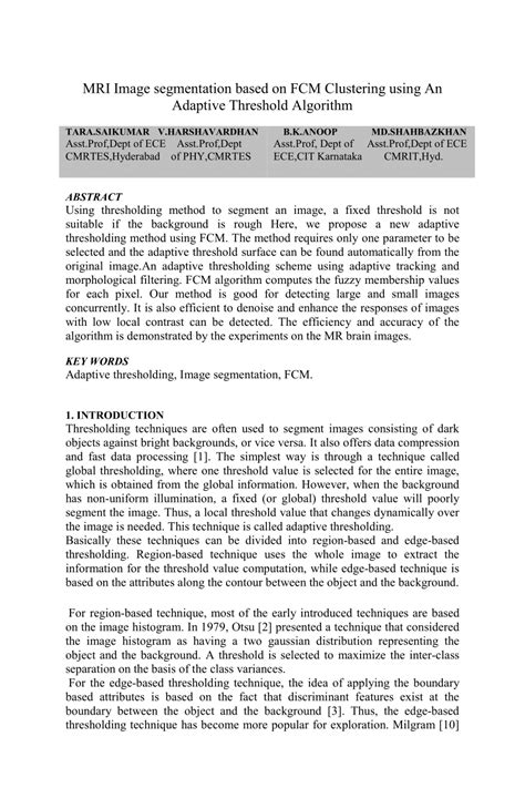 Pdf Mri Image Segmentation Based On Fcm Clustering Using An Adaptive