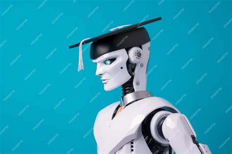 premium photo robot wearing a university graduation cap ai learning and education generative ai