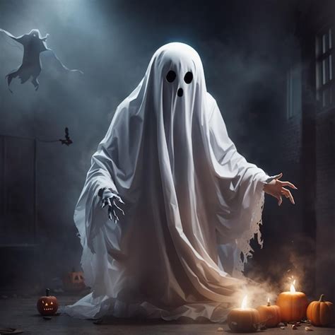Premium Ai Image A Cute Scary Ghost 3d Cartoon Character With Candle