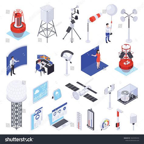 Meteorology Weather Forecast Isometric Set Isolated Stock Vector
