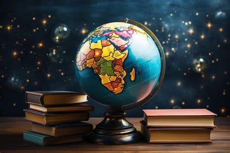 Premium Ai Image Symbolic Fusion Colorful Books And Globe Depict
