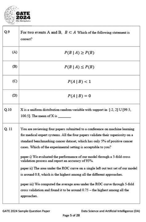 Gate 2024 Data Science And Artificial Intelligenceda Sample Question Paper