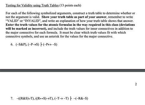 solved testing for validity using truth tables 13 points
