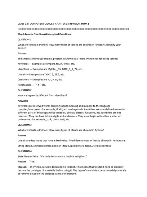 Class 12 Pyq Chapter 1 Pdf Data Type Variable Computer Science