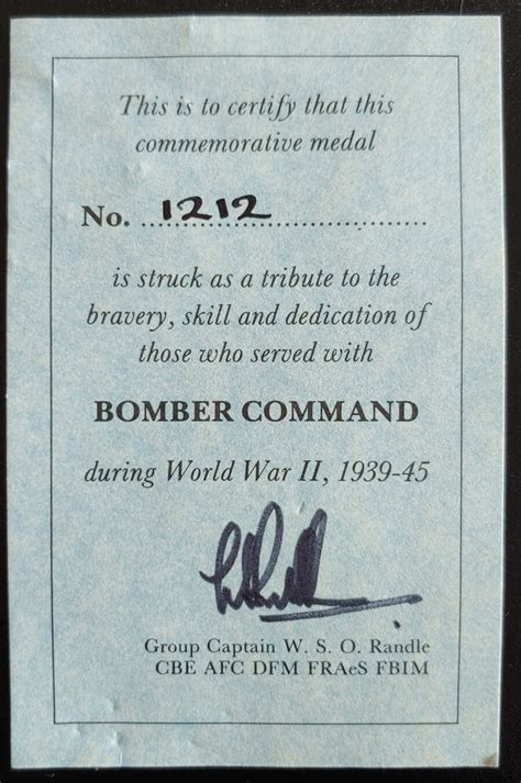 193945 Bomber Command Cased Commemorative Medal Signed Cert All
