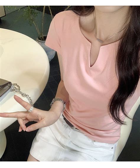 피디피디 동영상라운드 슬릿 베이직 심플 기본 무지 데일리 반팔 티셔츠 Ly323627
