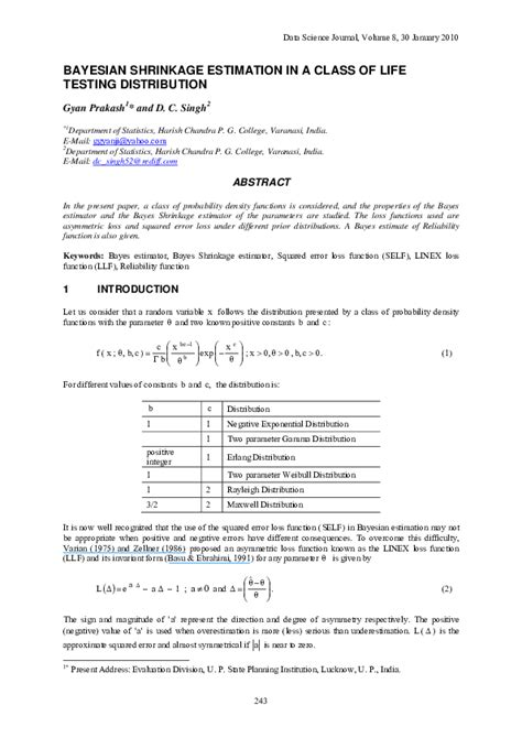Pdf Bayesian Shrinkage Estimation In A Class Of Life Testing Distribution