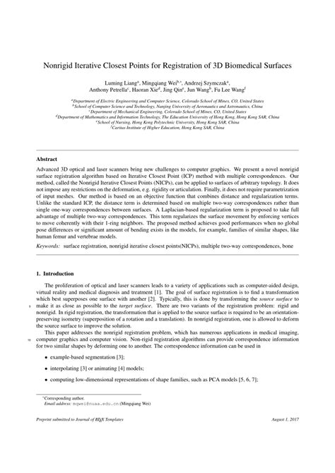 Pdf Nonrigid Iterative Closest Points For Registration Of 3d Biomedical Surfaces